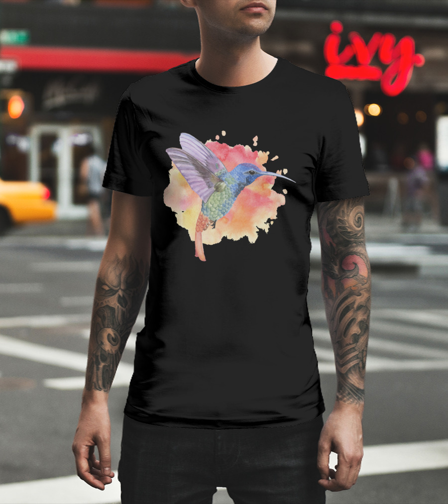 Colorful Rainbow Hummingbird Spring Bird Summer Watercolor T-Shirt