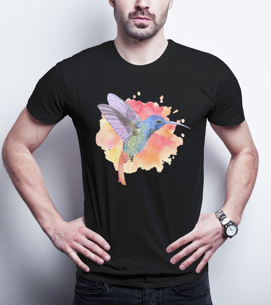 Colorful Rainbow Hummingbird Spring Bird Summer Watercolor T-Shirt
