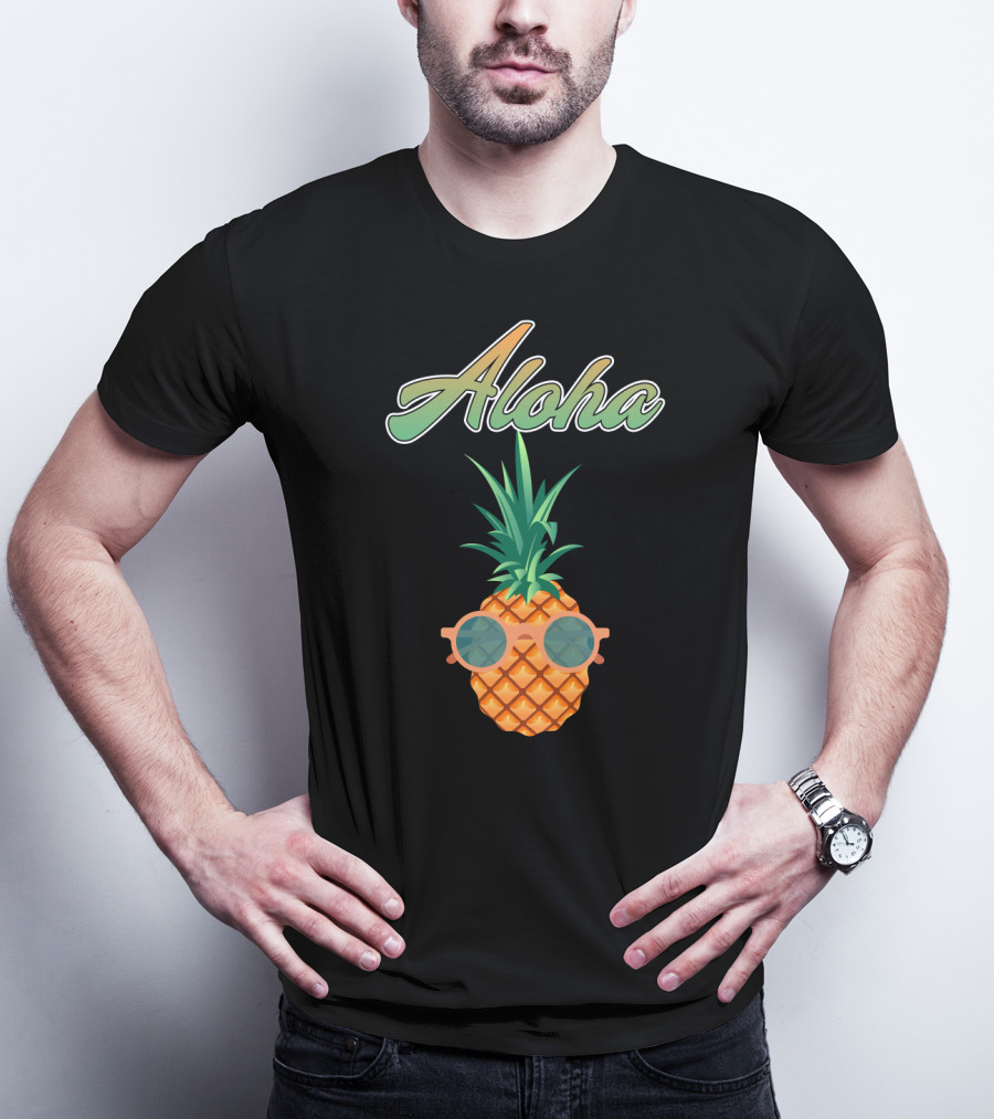 Aloha Cool Colorful Pineapple With Sunglasses T-Shirt