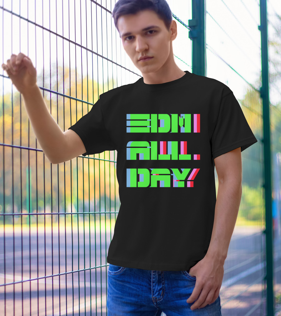 EDM All Day Neon Anaglyph Style Rave T-Shirt