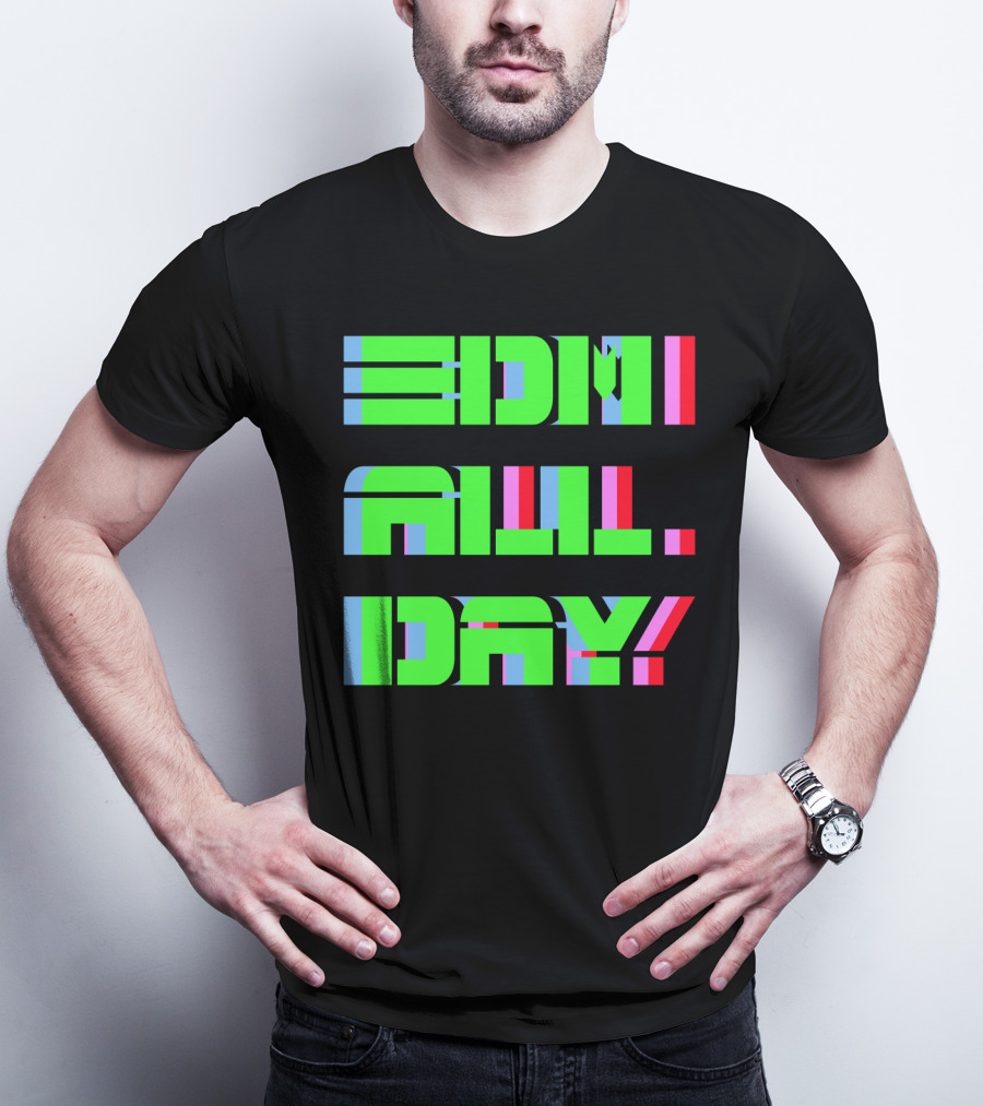 EDM All Day Neon Anaglyph Style Rave T-Shirt