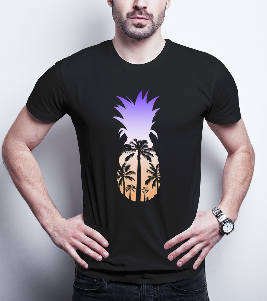 Pineapple Palm Tree Beach Sunset Scene T-Shirt