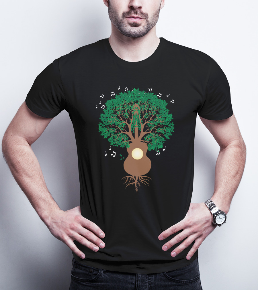 Cool Guitar Acoustic Adventure Tree With Musical Notes T-Shirt