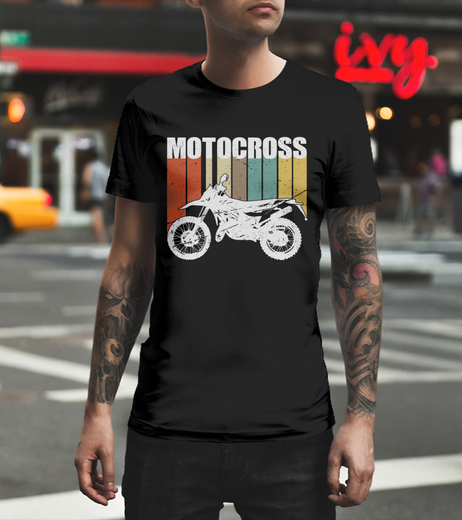 Motocross Vintage Dirt Bike Retro Stripes T-Shirt