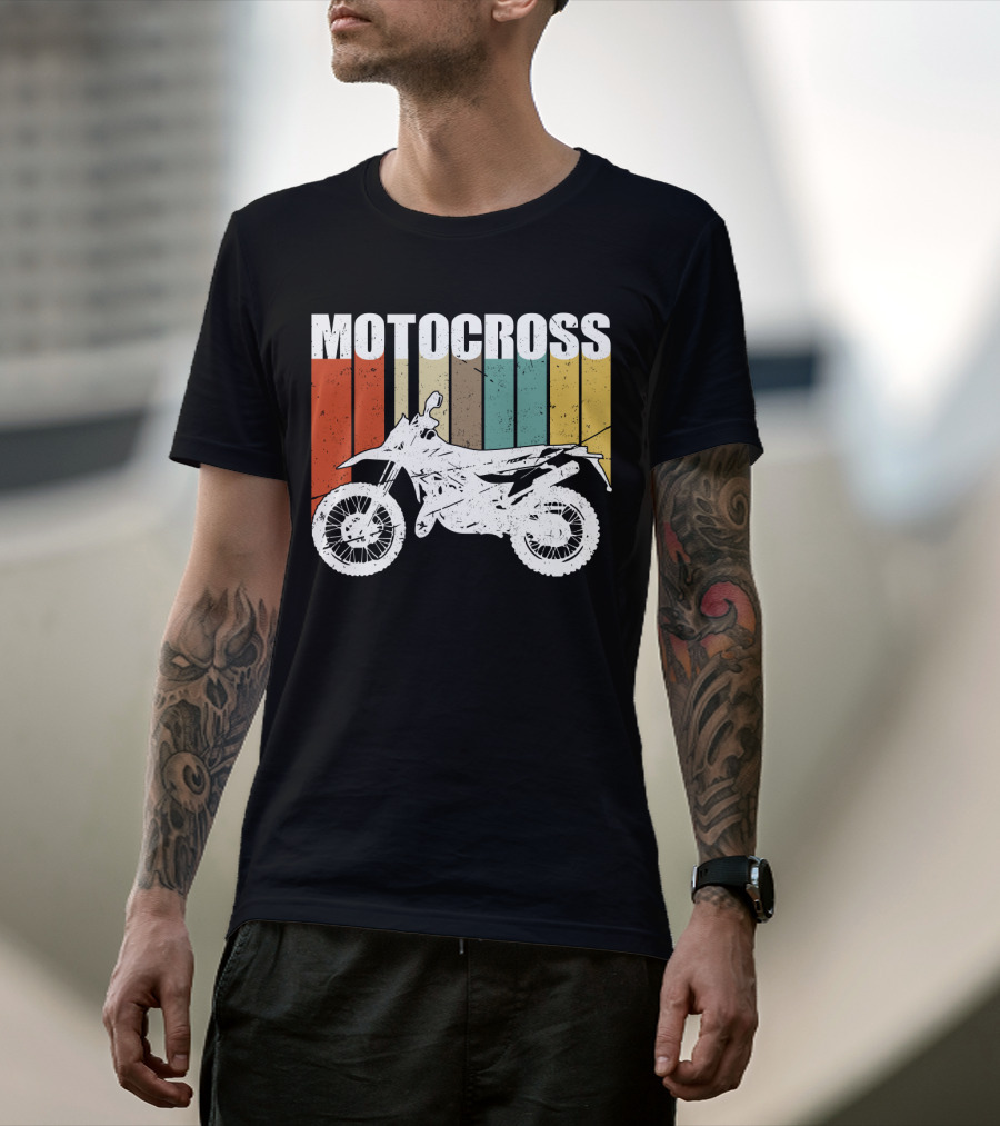 Motocross Vintage Dirt Bike Retro Stripes T-Shirt