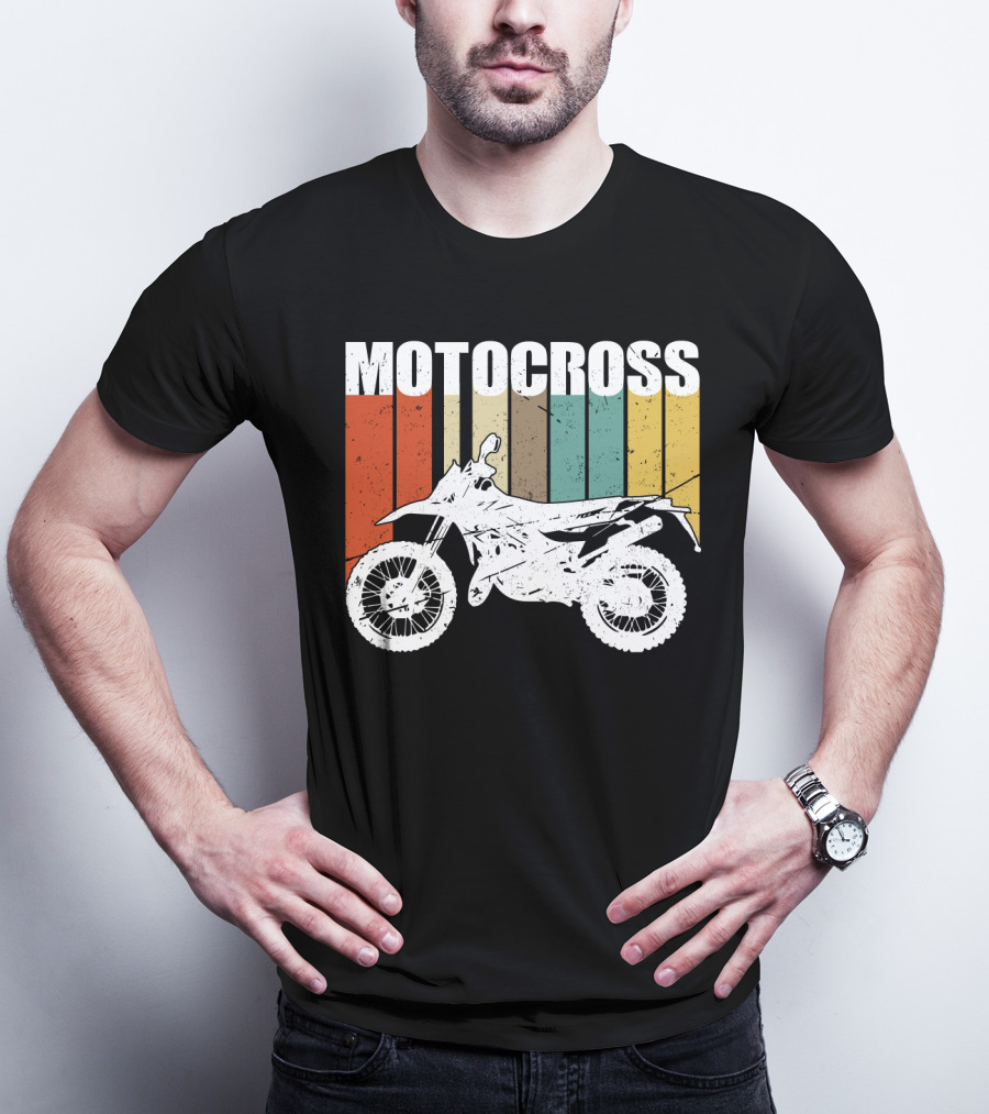 Motocross Vintage Dirt Bike Retro Stripes T-Shirt