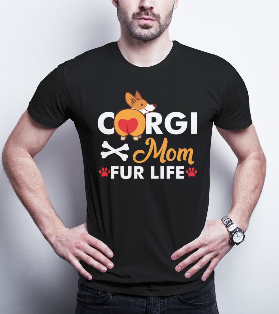 Corgi Mom Fur Life Bones And Paw Prints T-Shirt