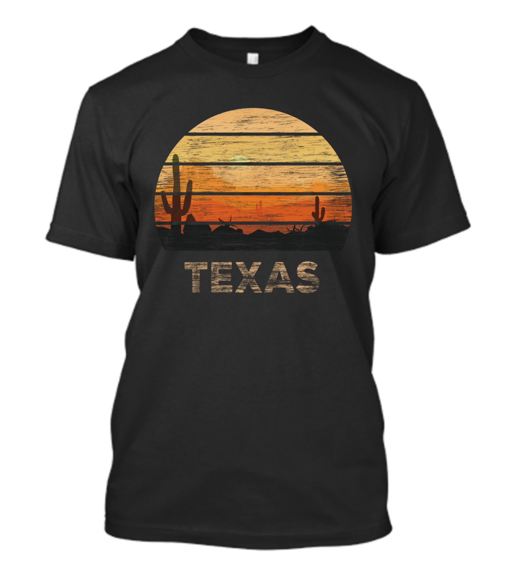 Texas 1980s Vintage Style Desert Sunset Cactus Scene T-Shirt