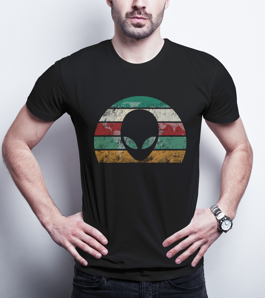 Retro Alien Stripes UFO Vintage Space T-Shirt