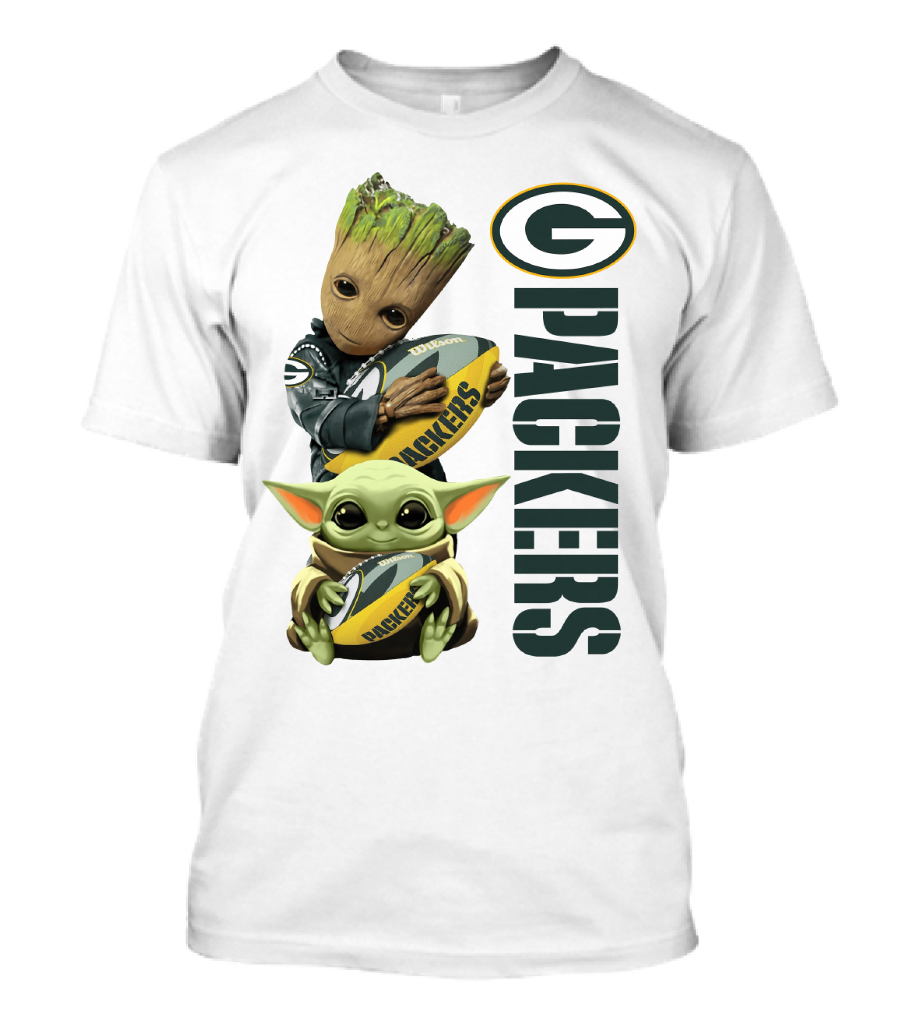 Baby Groot And Baby Yoda With Packers Football T-Shirt