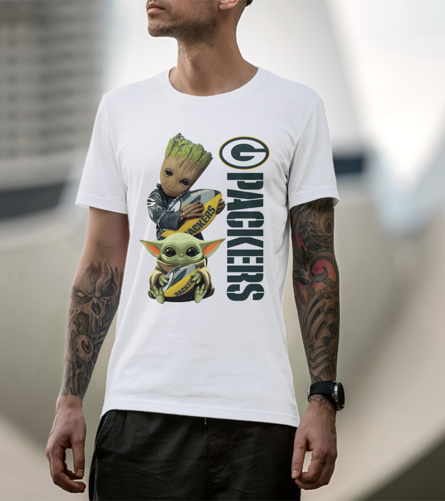 Baby Groot And Baby Yoda With Packers Football T-Shirt