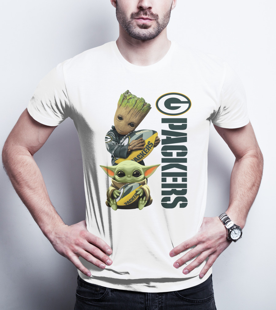 Baby Groot And Baby Yoda With Packers Football T-Shirt