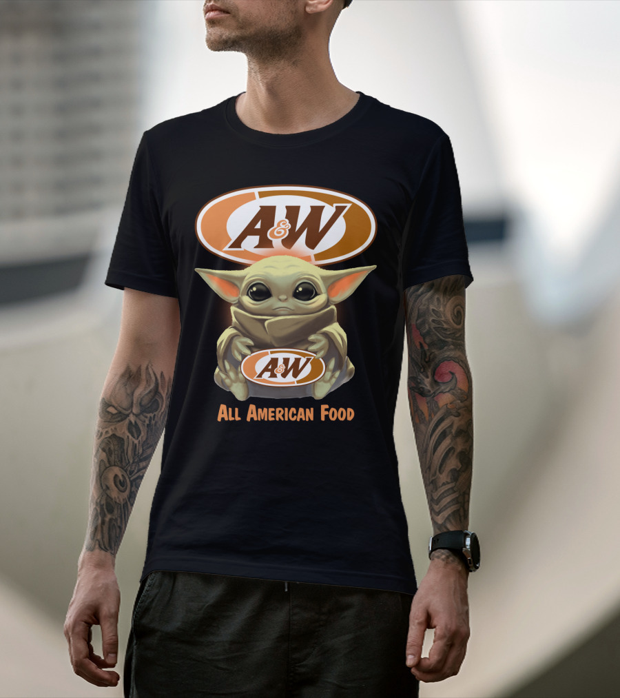 Baby Yoda Holding A&W All American Food T-Shirt