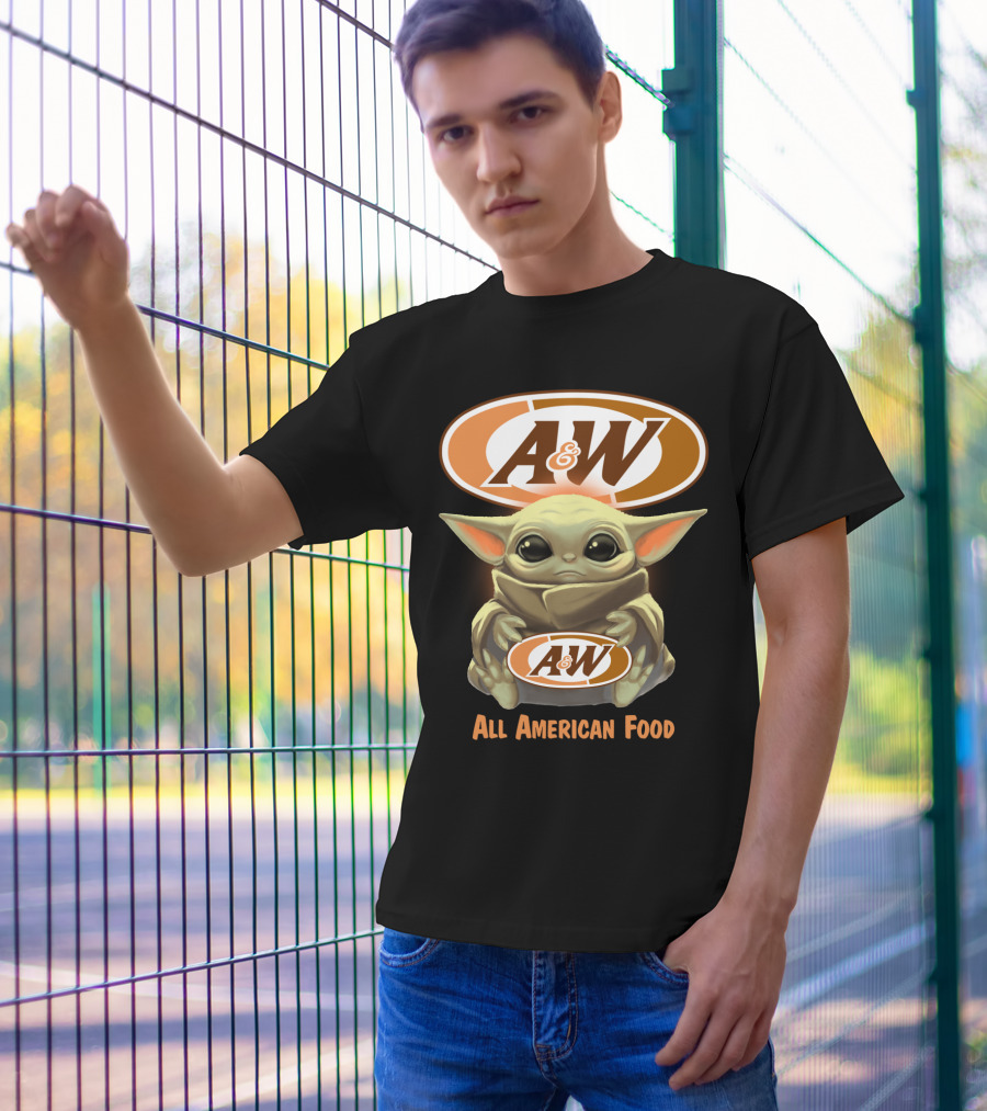 Baby Yoda Holding A&W All American Food T-Shirt