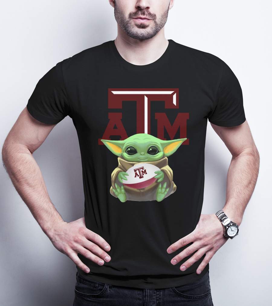 Baby Yoda Holding Texas A&M Aggies Football ATM T-Shirt