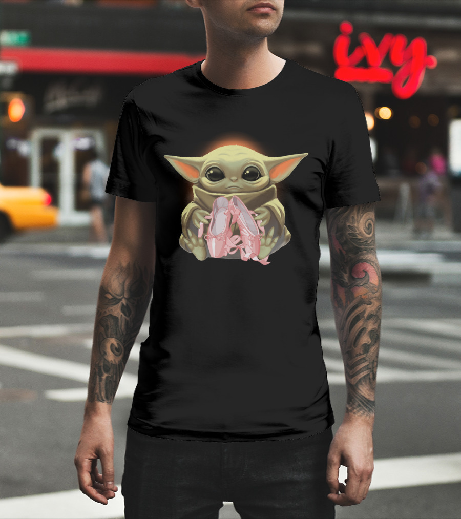 Baby Yoda Hug Pink Ballet Shoes T-Shirt