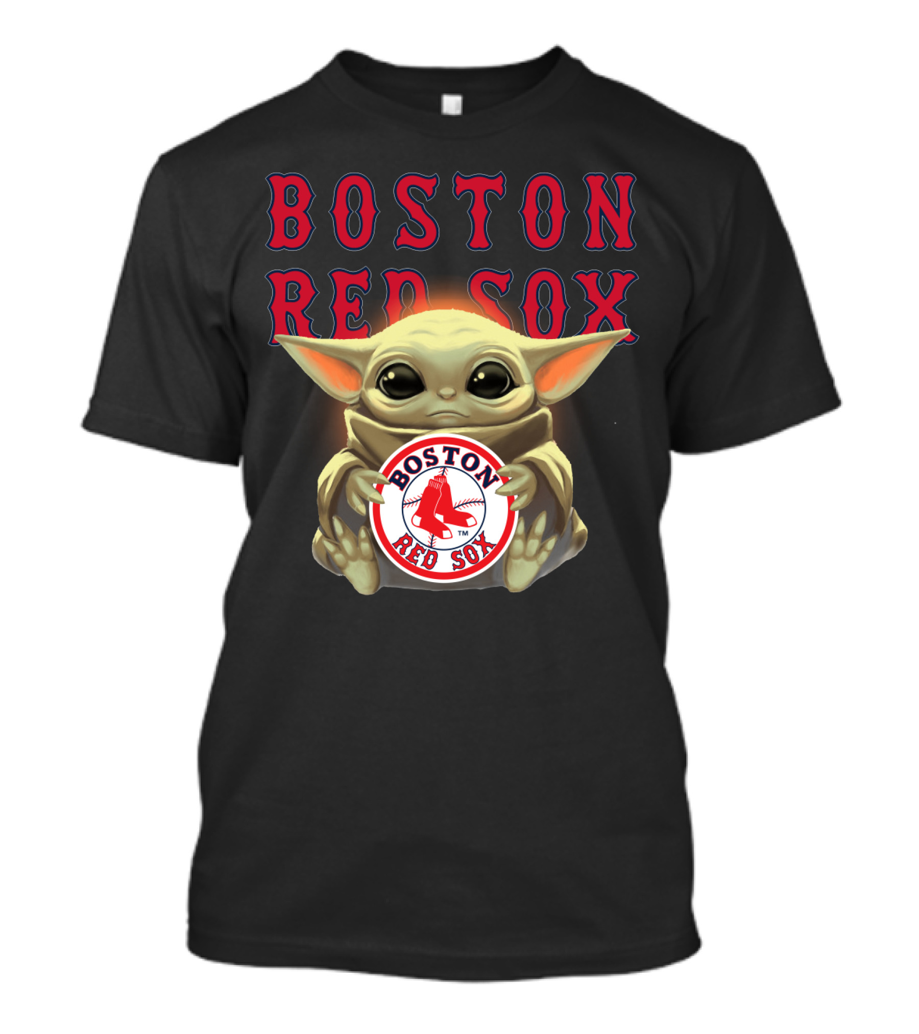 Boston Red Sox Baby Yoda Hugging Red Sox Emblem T-Shirt