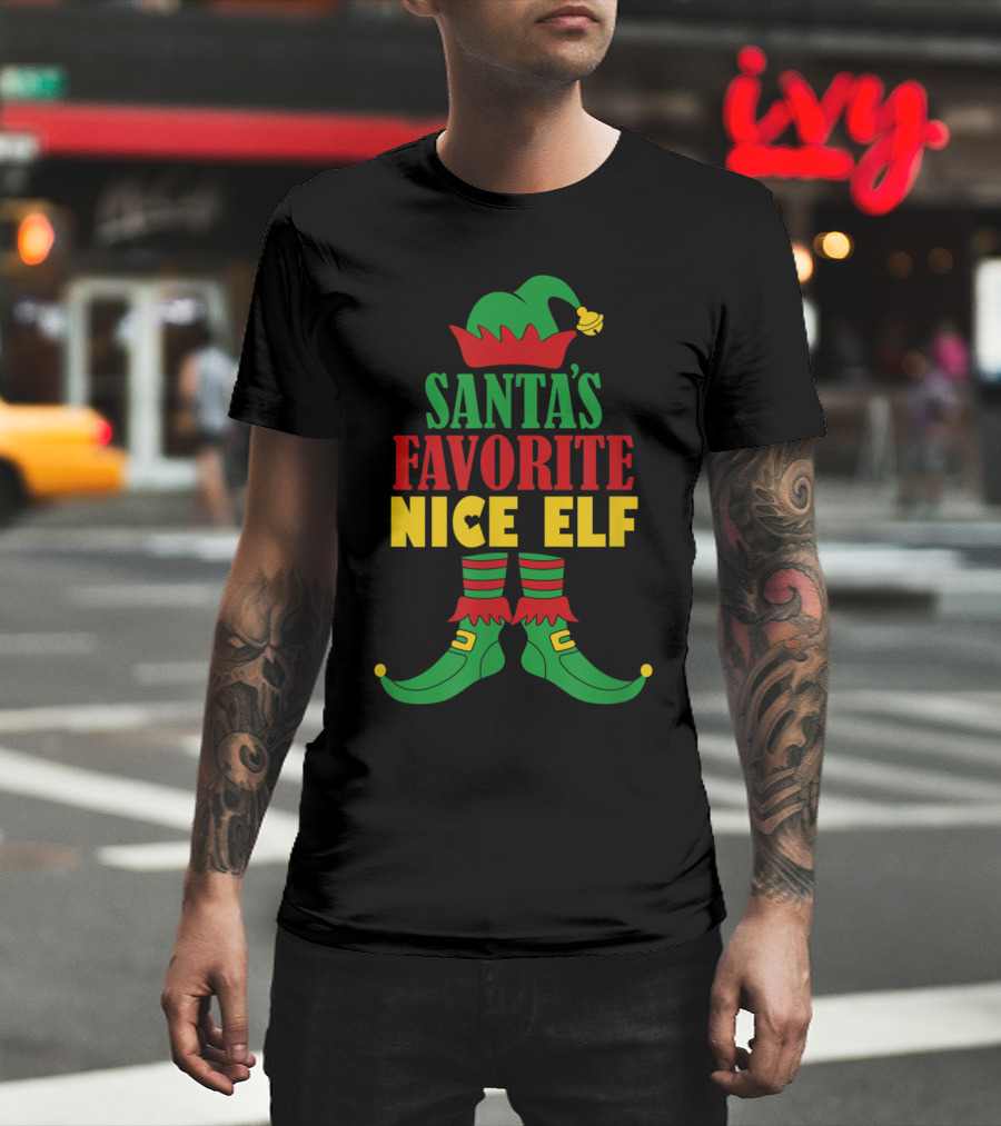 Santa's Favorite Nice Elf Christmas Matching T-Shirt