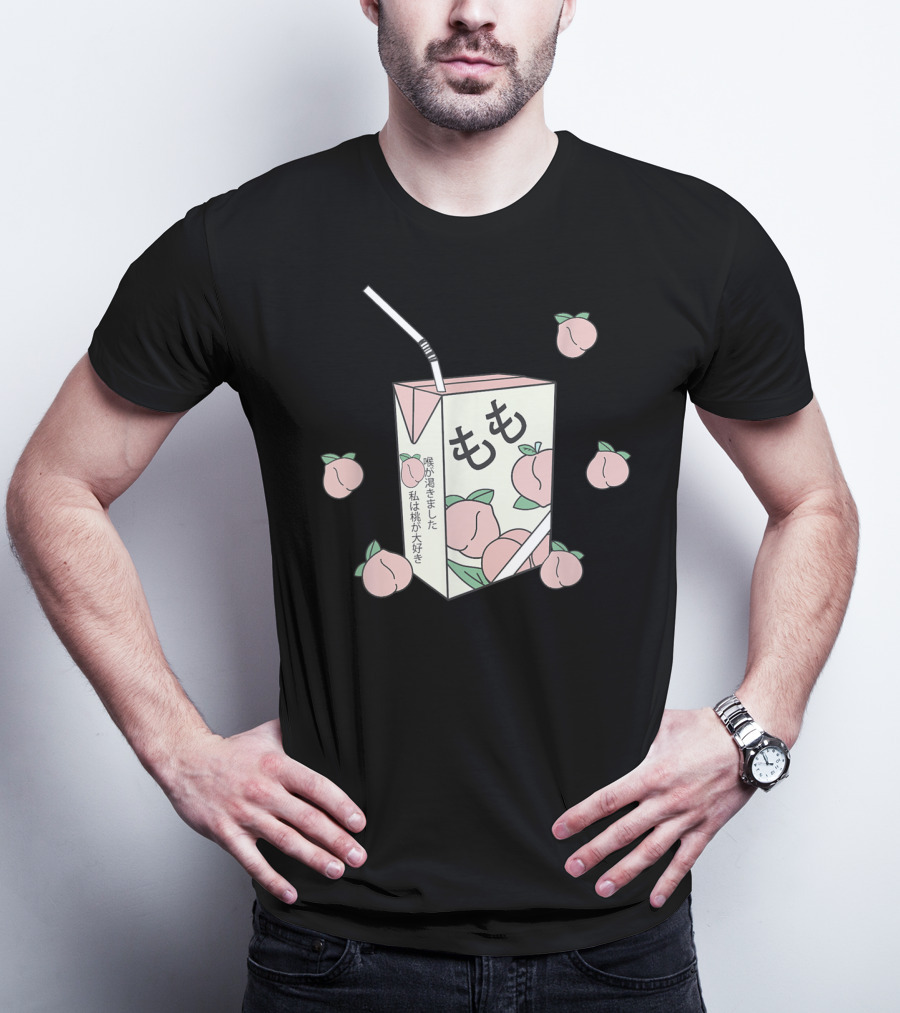 Japanese Momo Peach Juice Box Aesthetic Otaku Anime 90s T-Shirt