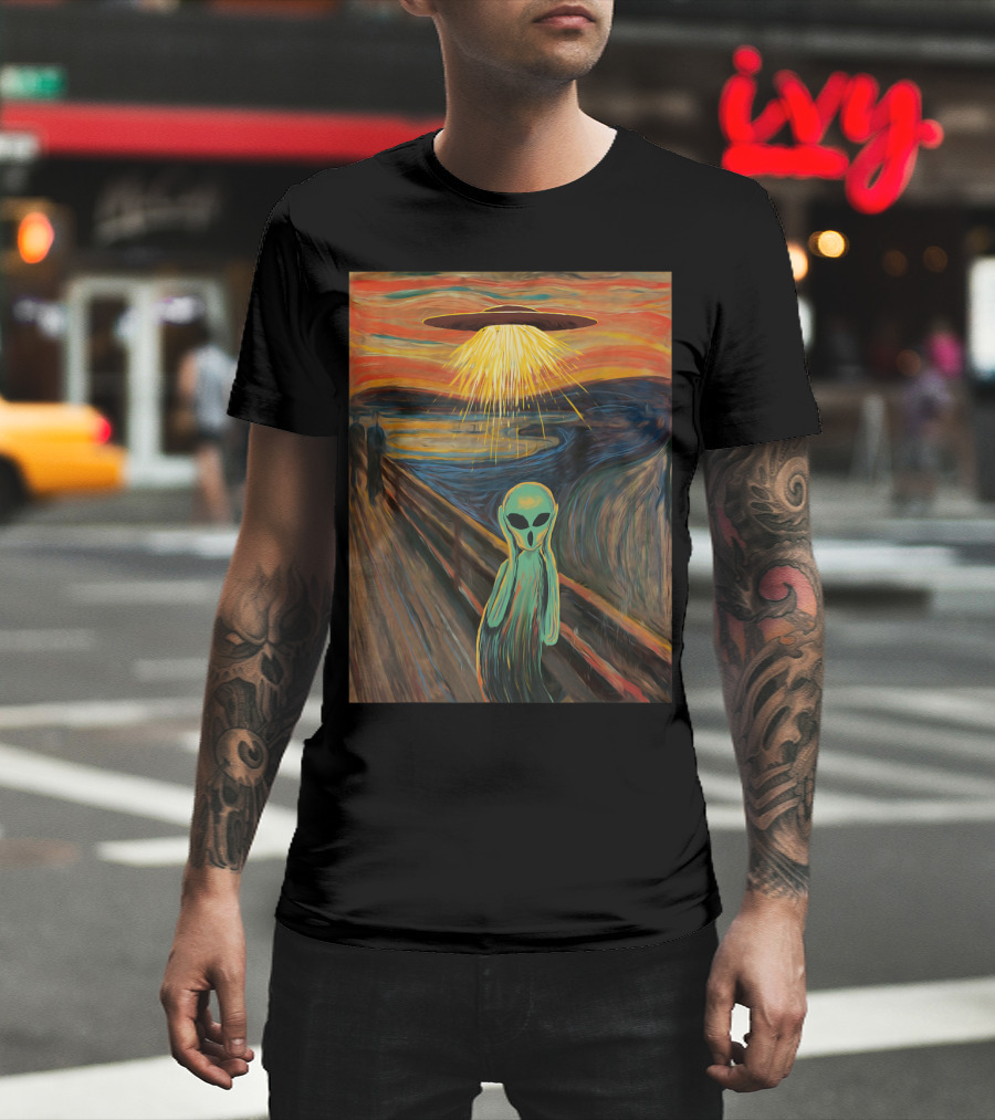 Alien Scream Munch UFO Painting T-Shirt
