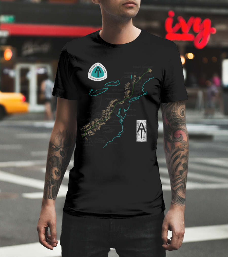 Appalachian Trail National Scenic Trail Map With Mount Katahdin And Springer Mountain T-Shirt
