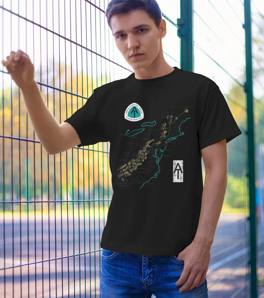 Appalachian Trail National Scenic Trail Map With Mount Katahdin And Springer Mountain T-Shirt