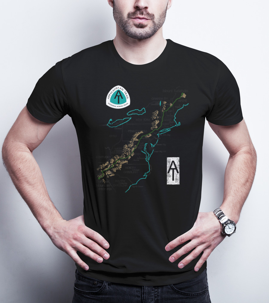 Appalachian Trail National Scenic Trail Map With Mount Katahdin And Springer Mountain T-Shirt