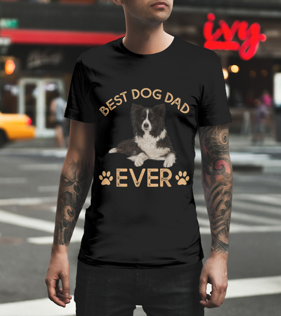 Best Border Collie Dog Dad Ever Paw Prints T-Shirt
