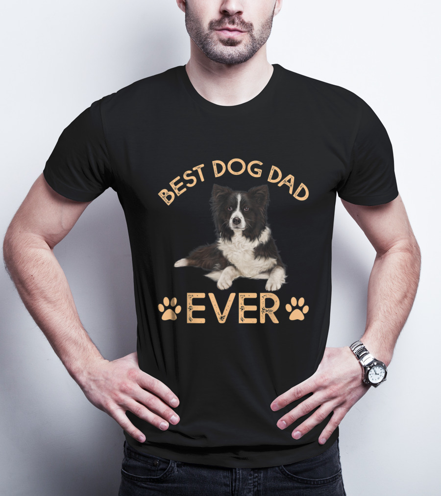 Best Border Collie Dog Dad Ever Paw Prints T-Shirt