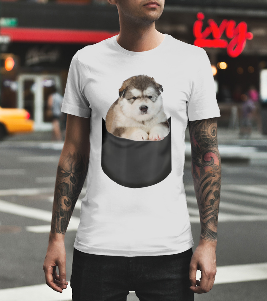 Alaskan Funny Dog In Pocket T-Shirt