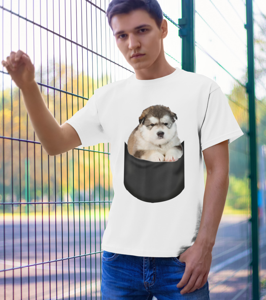 Alaskan Funny Dog In Pocket T-Shirt