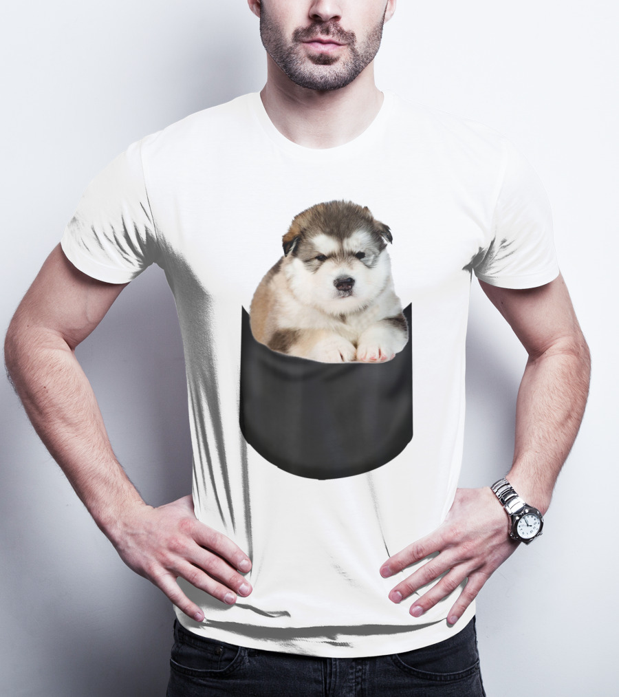 Alaskan Funny Dog In Pocket T-Shirt