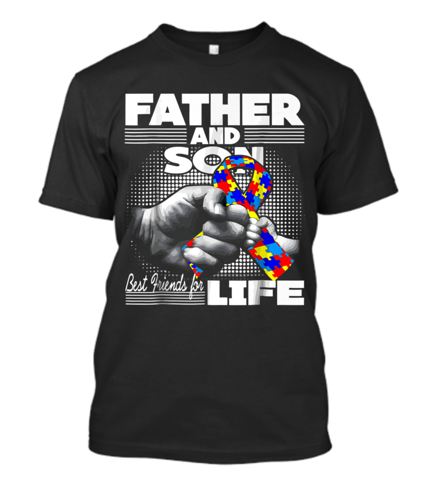 Father And Son Best Friends For Life Autism Awareness Puzzle T-Shirt