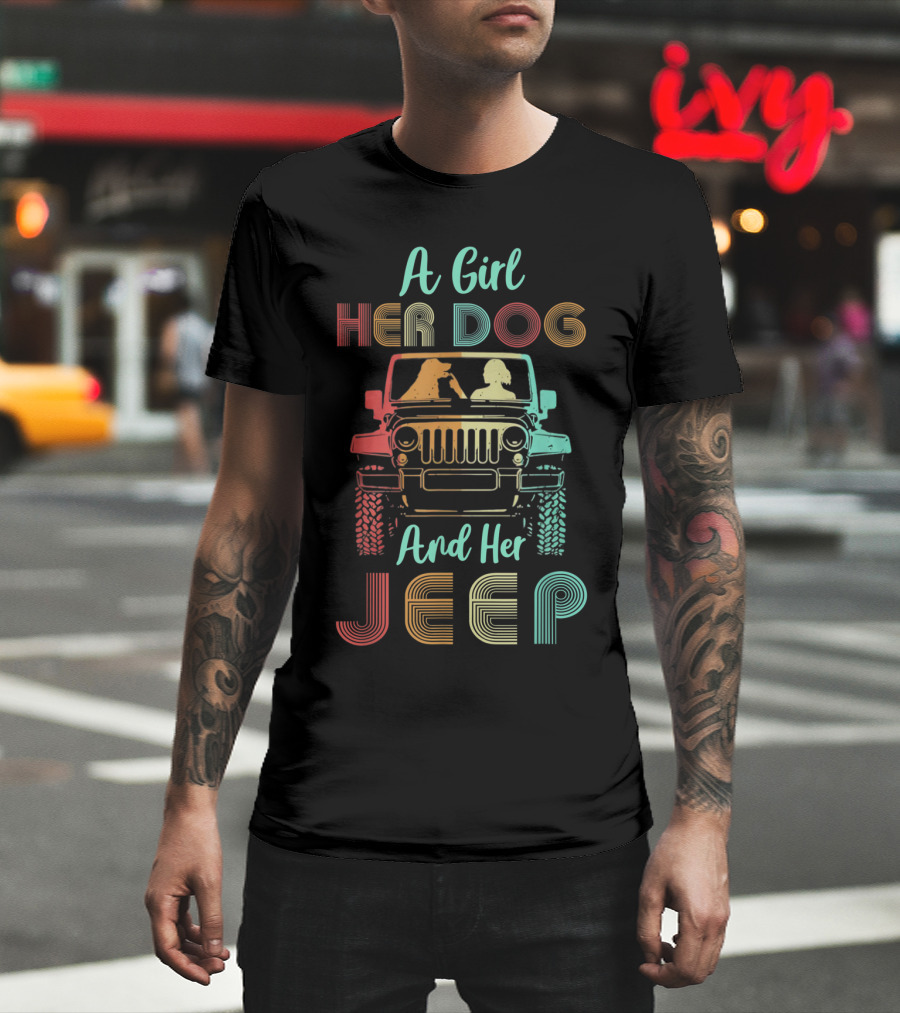 A Girl Her Dog And Her Jeep Vintage Adventure T-Shirt