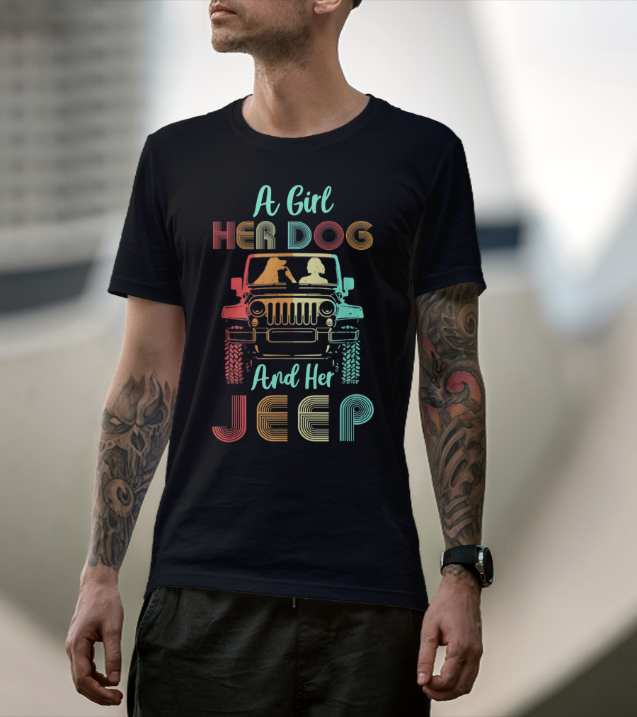 A Girl Her Dog And Her Jeep Vintage Adventure T-Shirt