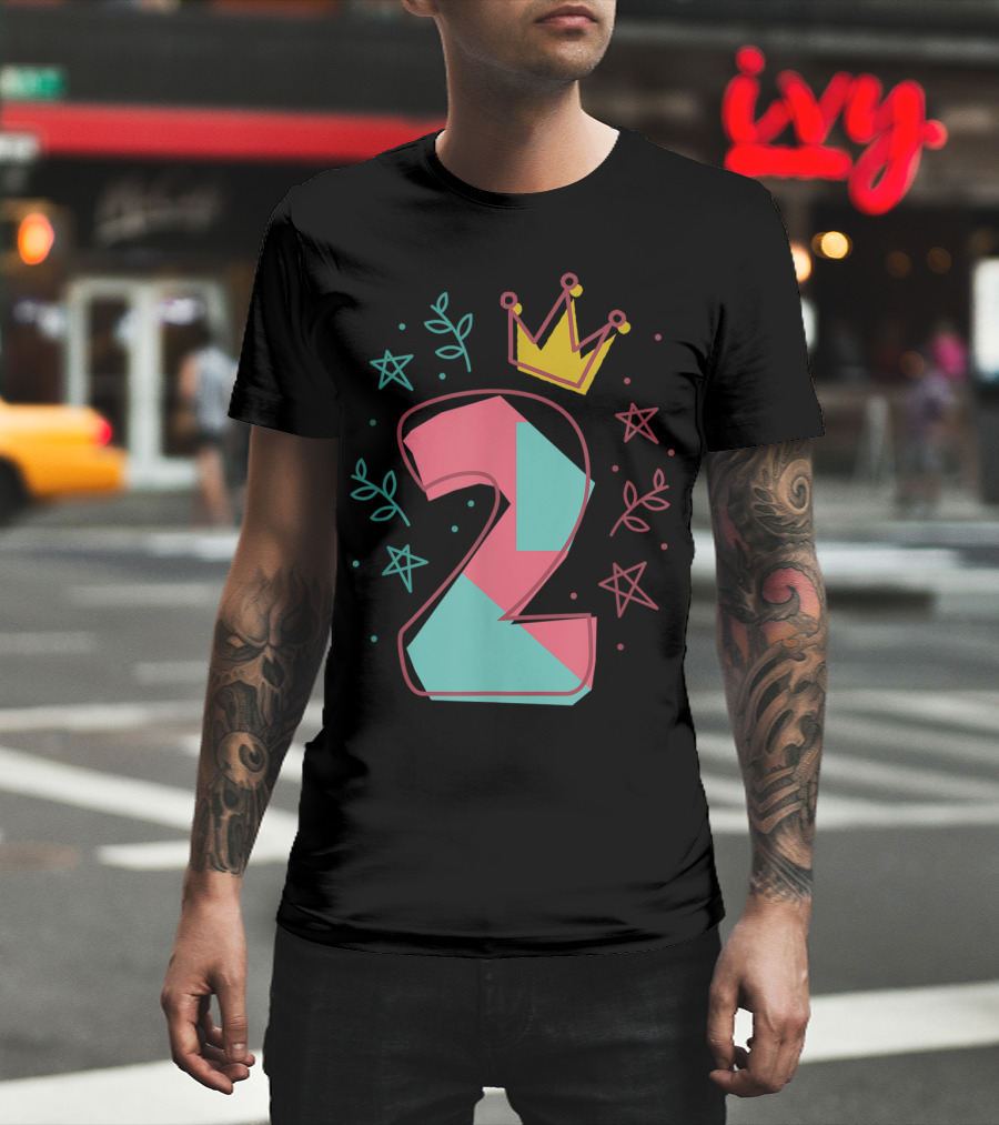 2Nd Birthday Crown Star Leaves 2 Years Old T-Shirt