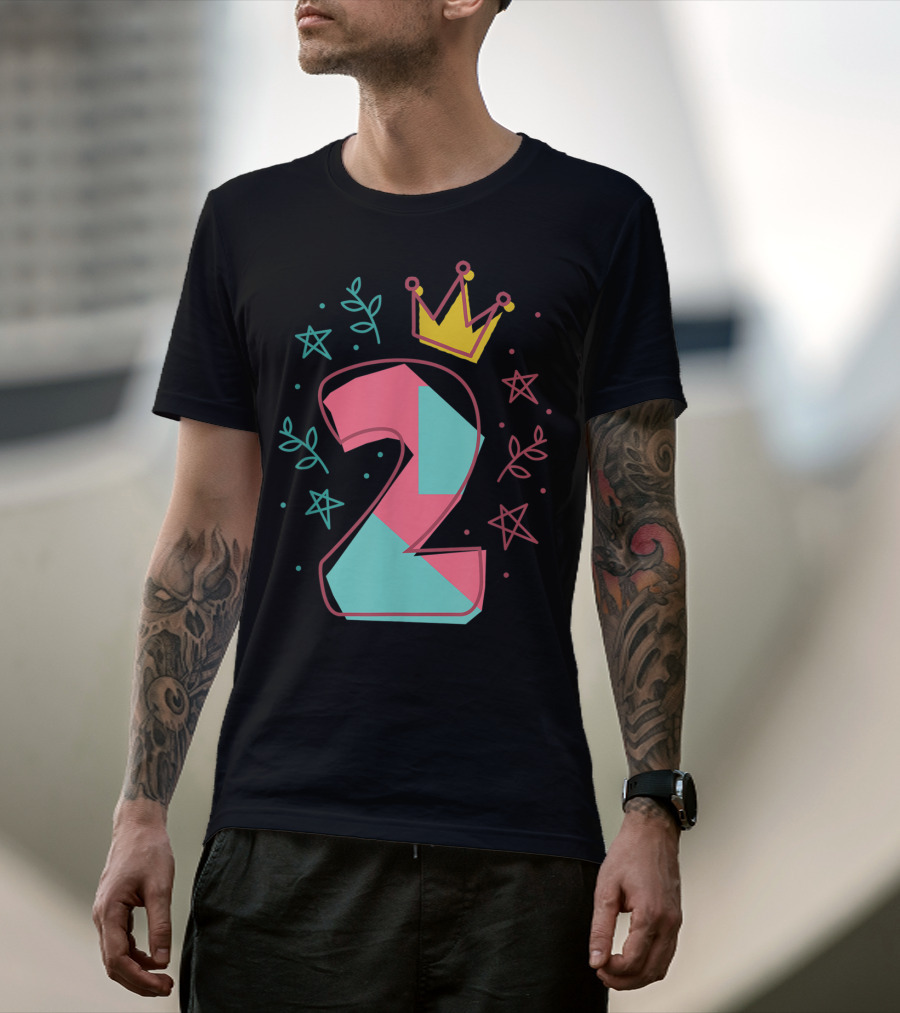 2Nd Birthday Crown Star Leaves 2 Years Old T-Shirt