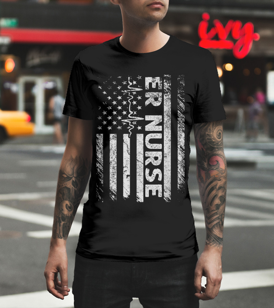 ER Nurse Distressed Flag Emergency T-Shirt