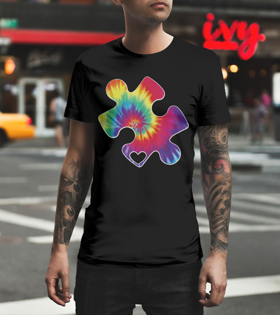 Tie-Dye Puzzle Heart Autism Awareness T-Shirt