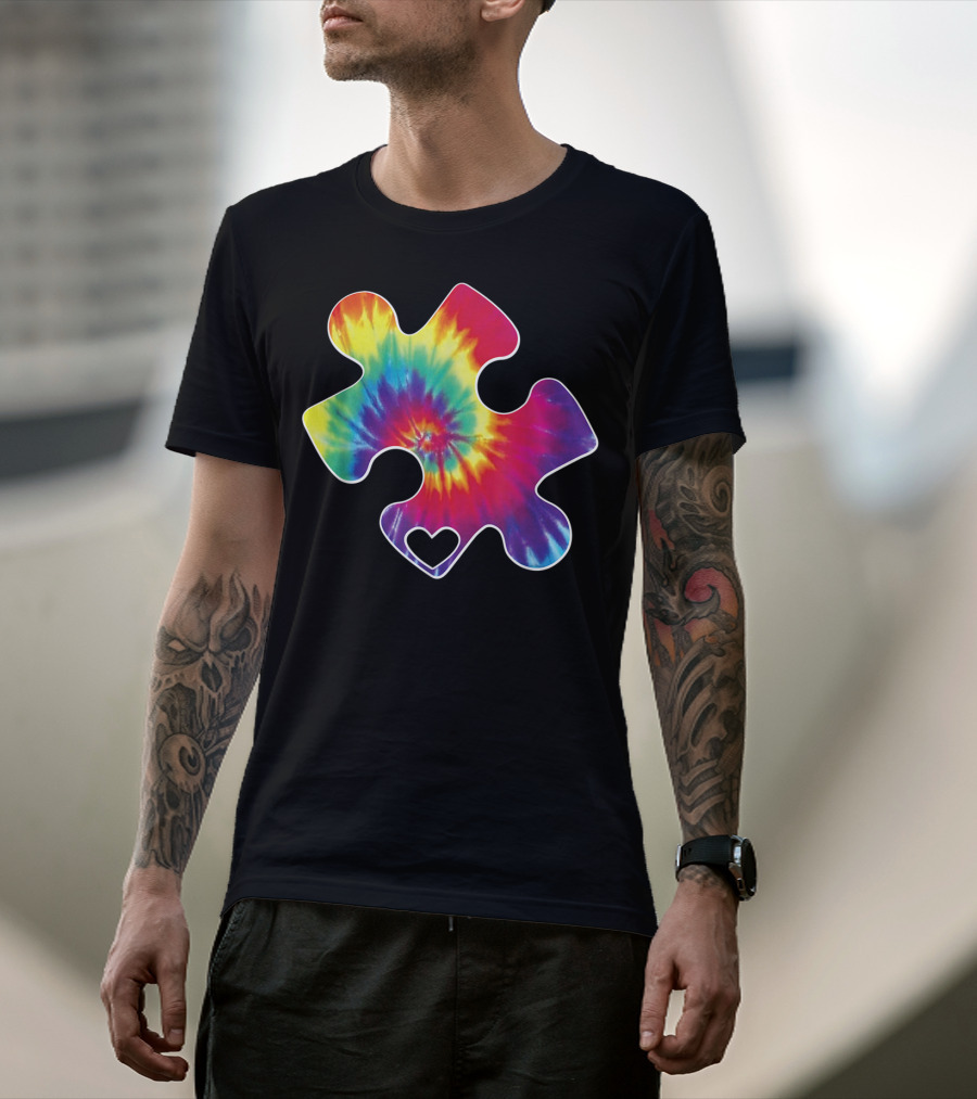 Tie-Dye Puzzle Heart Autism Awareness T-Shirt