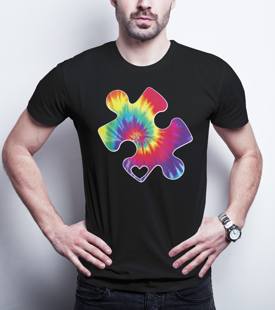 Tie-Dye Puzzle Heart Autism Awareness T-Shirt