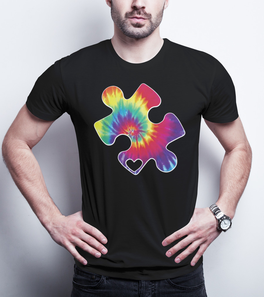 Tie-Dye Puzzle Piece Heart Cool Autism Awareness T-Shirt