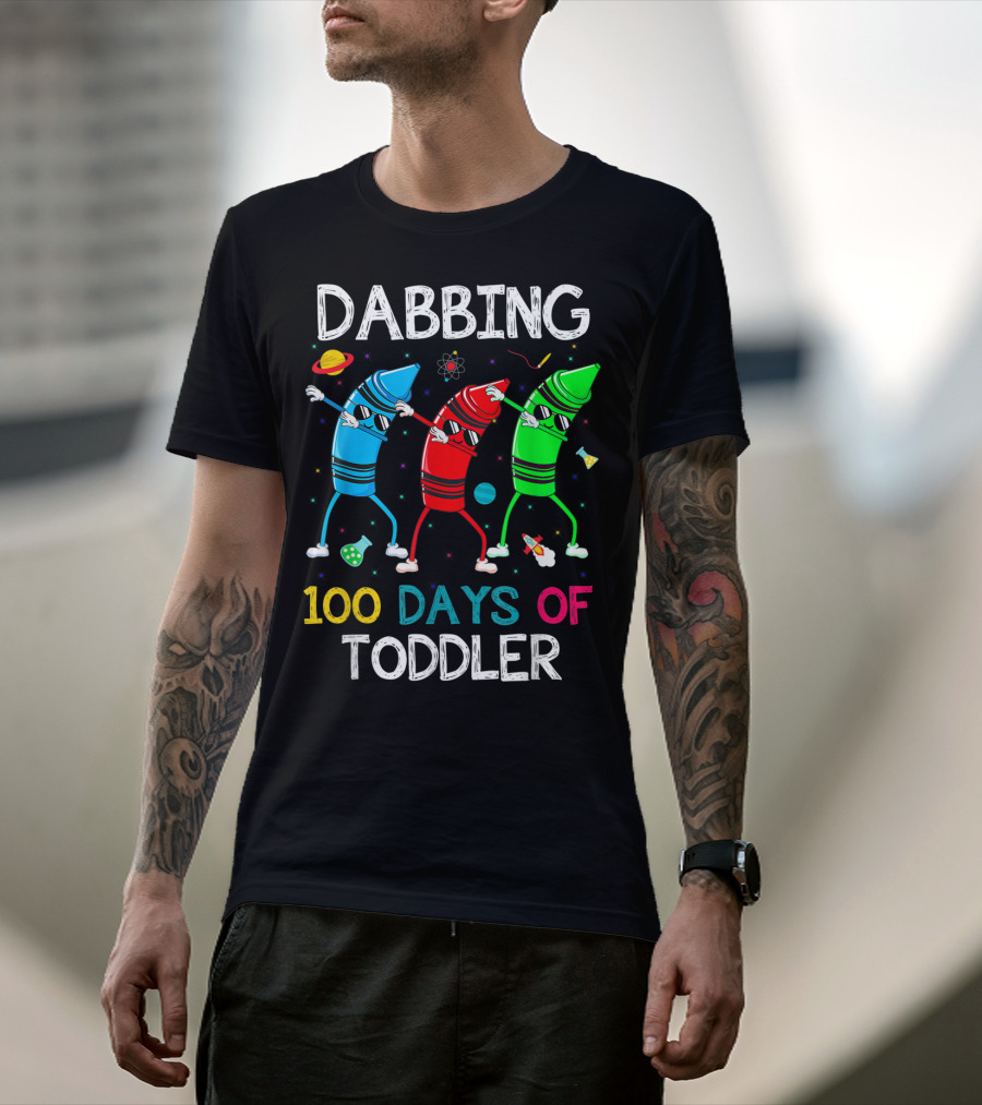 Dabbing 100 Days Of Toddler With Dabbing Crayons In Space T-Shirt