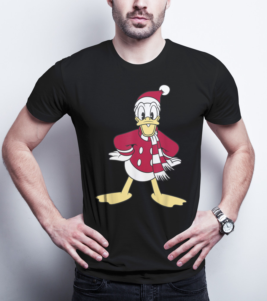 Disney Donald Duck In Festive Red Santa Outfit With Scarf T-Shirt