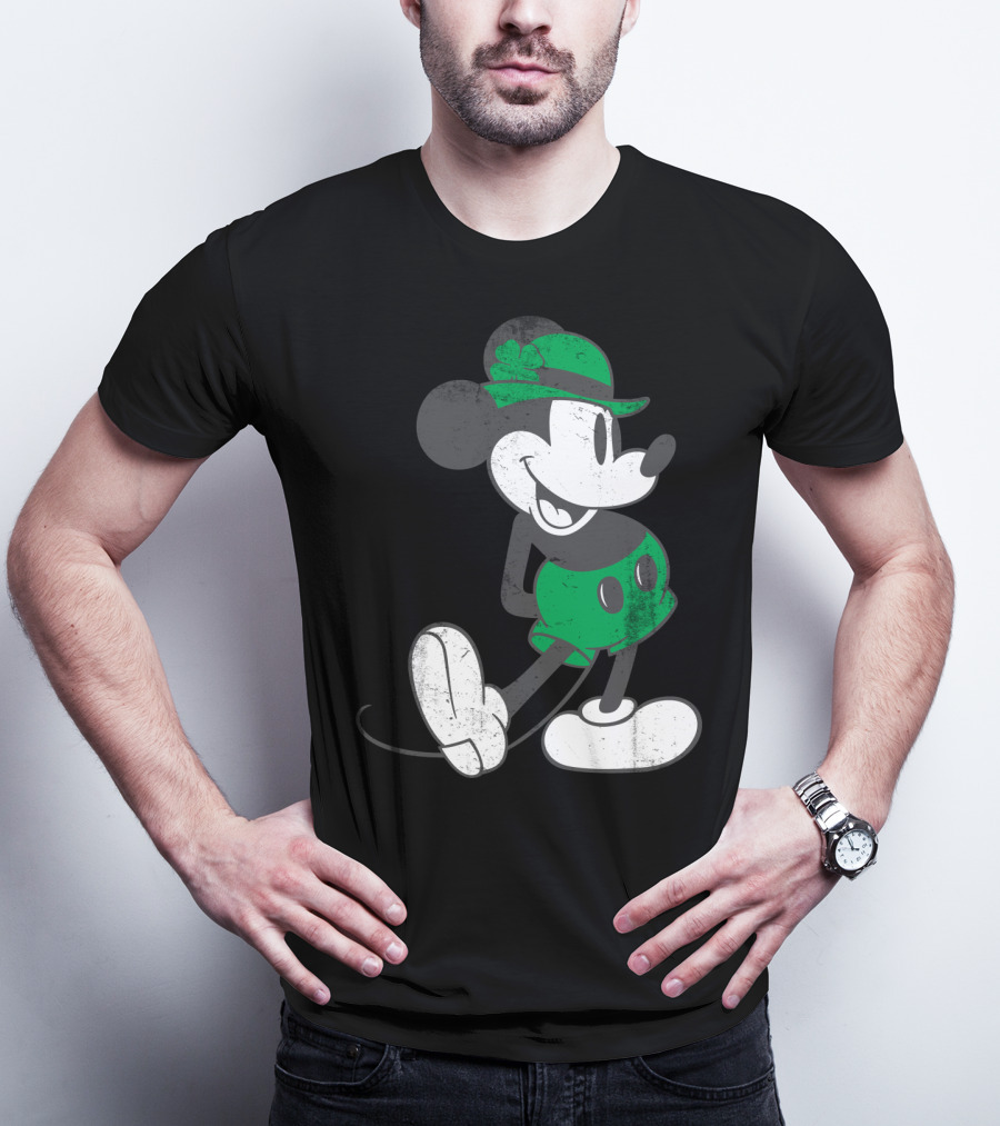 Mickey Mouse Classic Green Clover Hat Disney T-Shirt