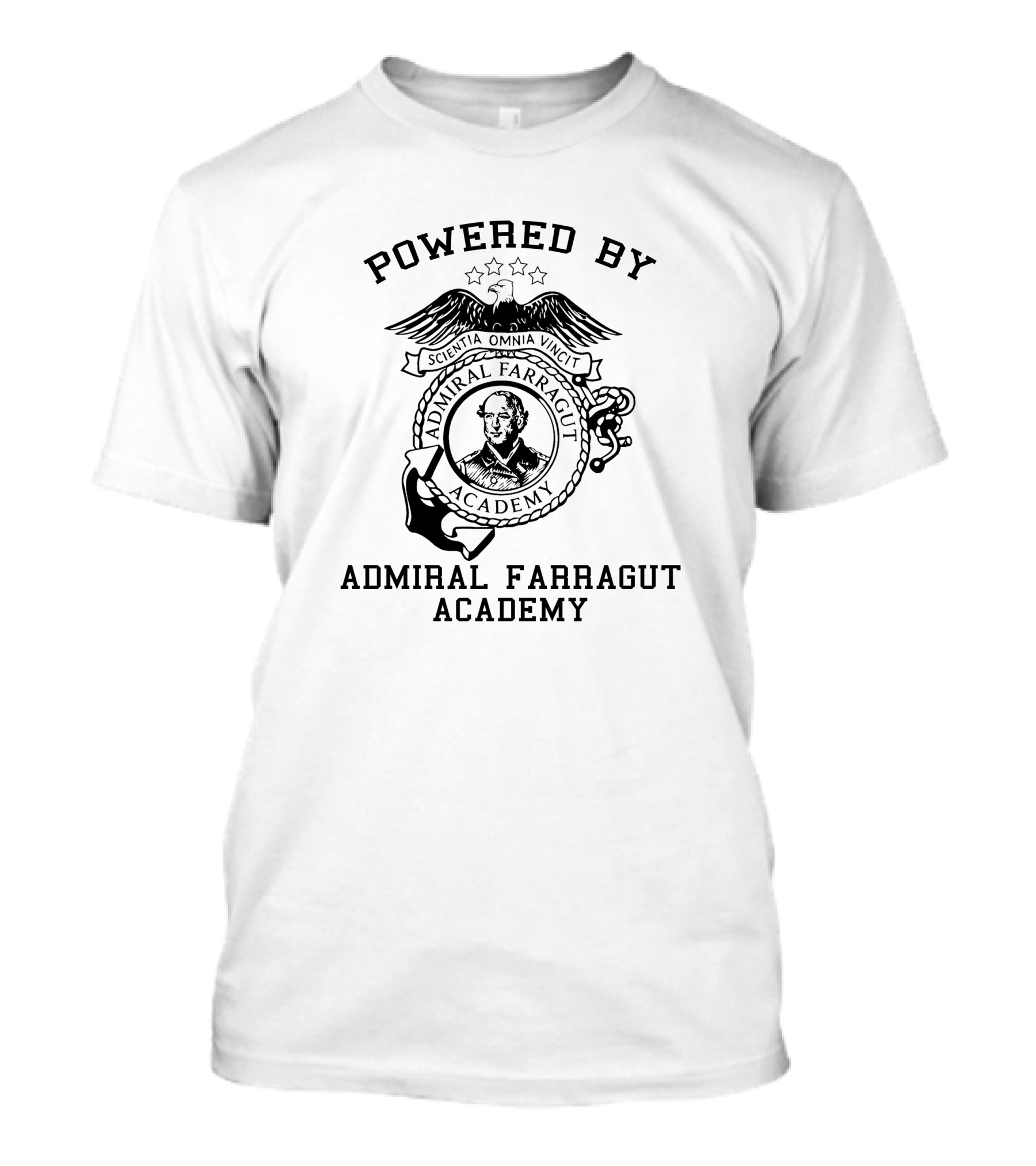 Powered By Admiral Farragut Academy Scientia Omnia Vincit T-Shirt