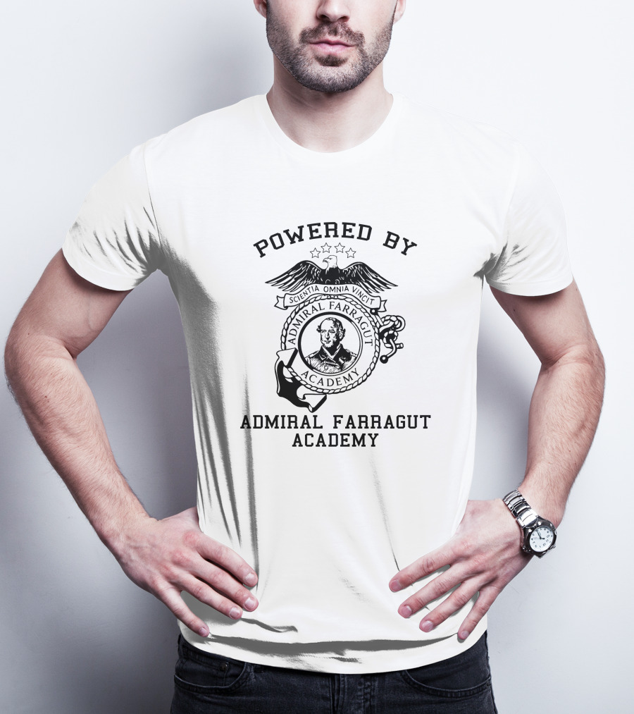 Powered By Admiral Farragut Academy Scientia Omnia Vincit T-Shirt