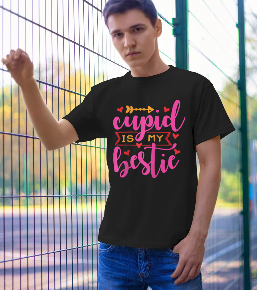 Cupid Is My Bestie Valentine's Day Hearts Love T-Shirt