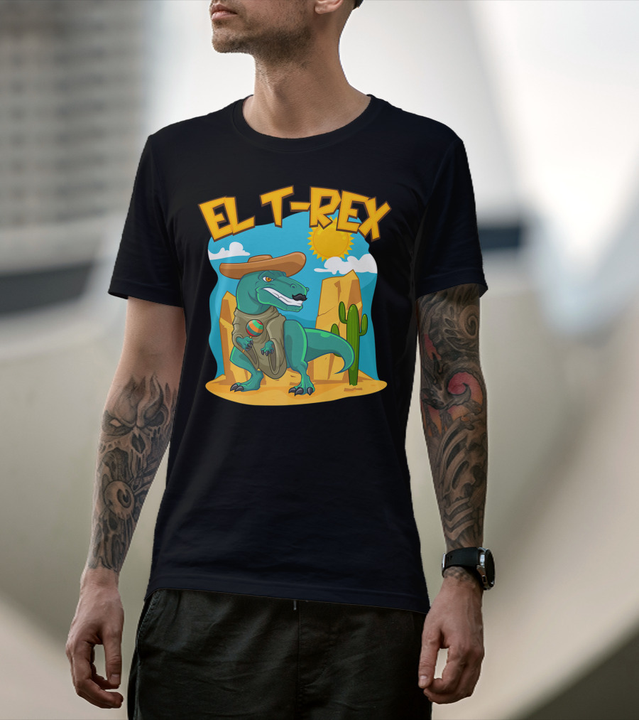 EL T-REX Mexican Dinosaur Cinco De Mayo Cactus Desert Sun Sombrero T-Shirt