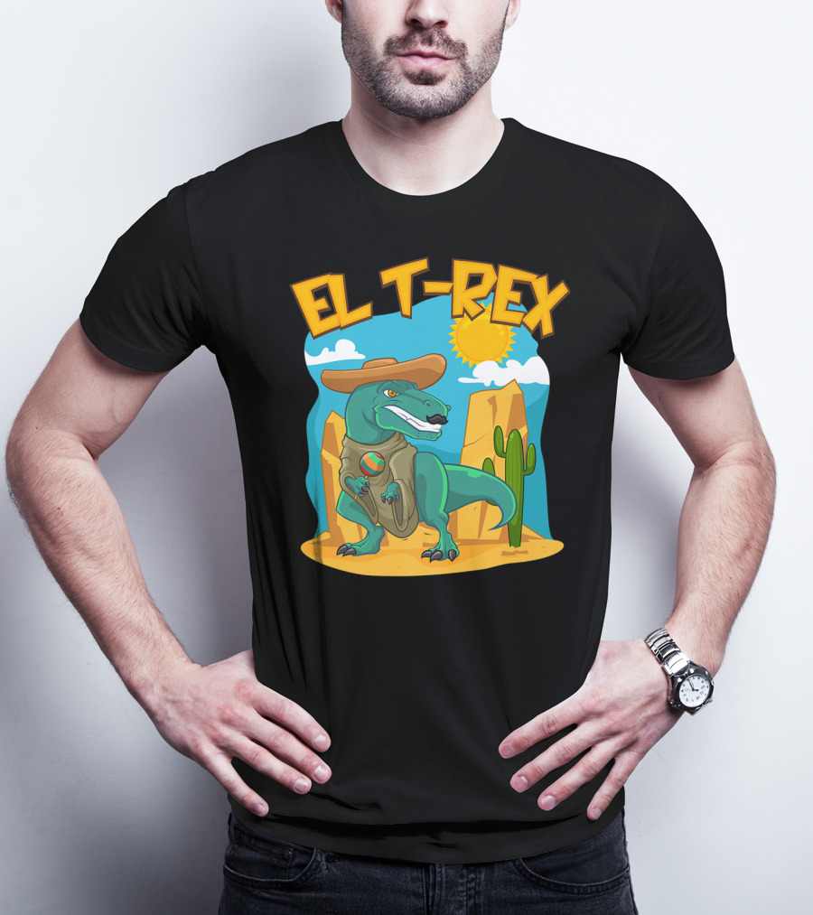 EL T-REX Mexican Dinosaur Cinco De Mayo Cactus Desert Sun Sombrero T-Shirt